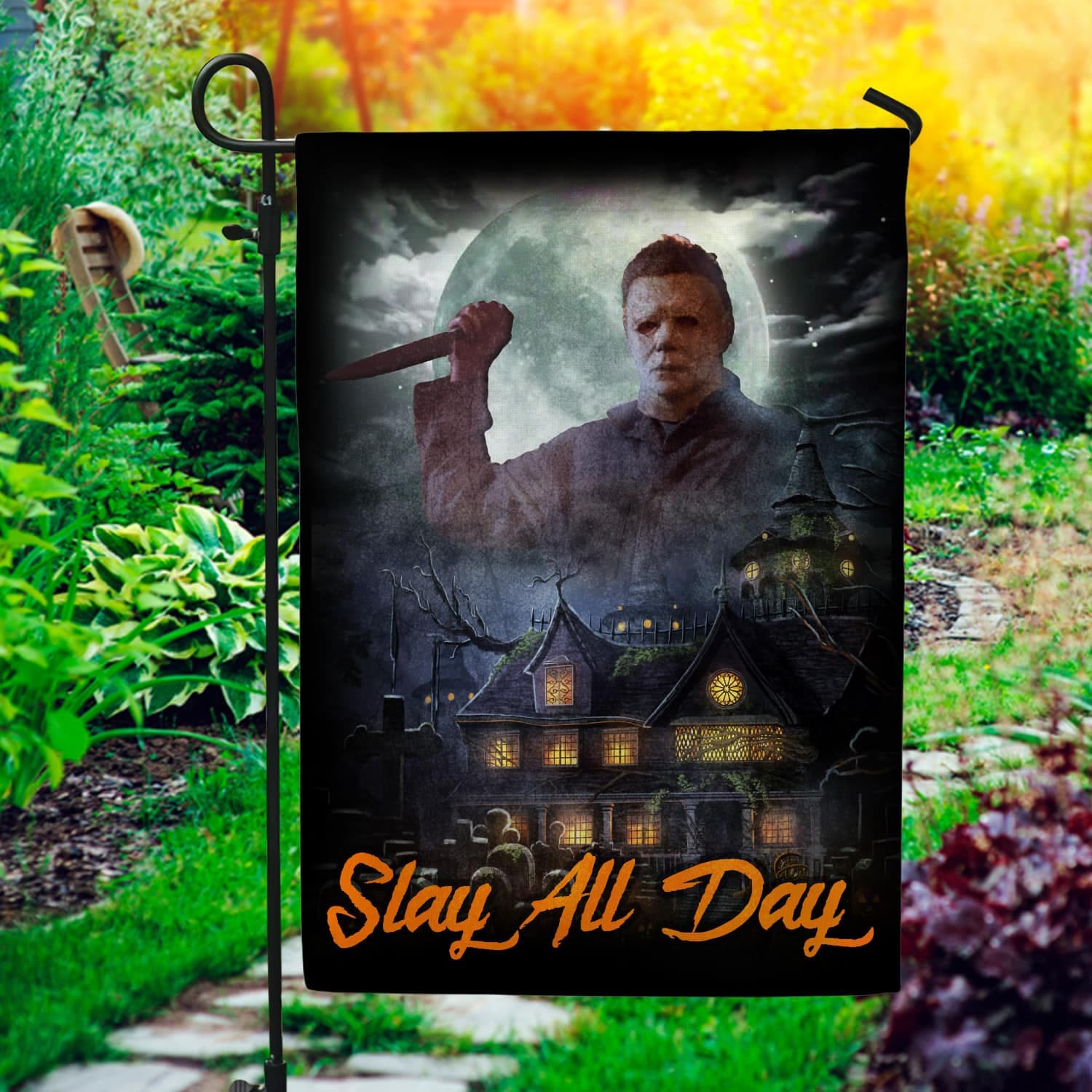 Slay All Day Halloween Horror Movie Character Decorative Garden Flag
