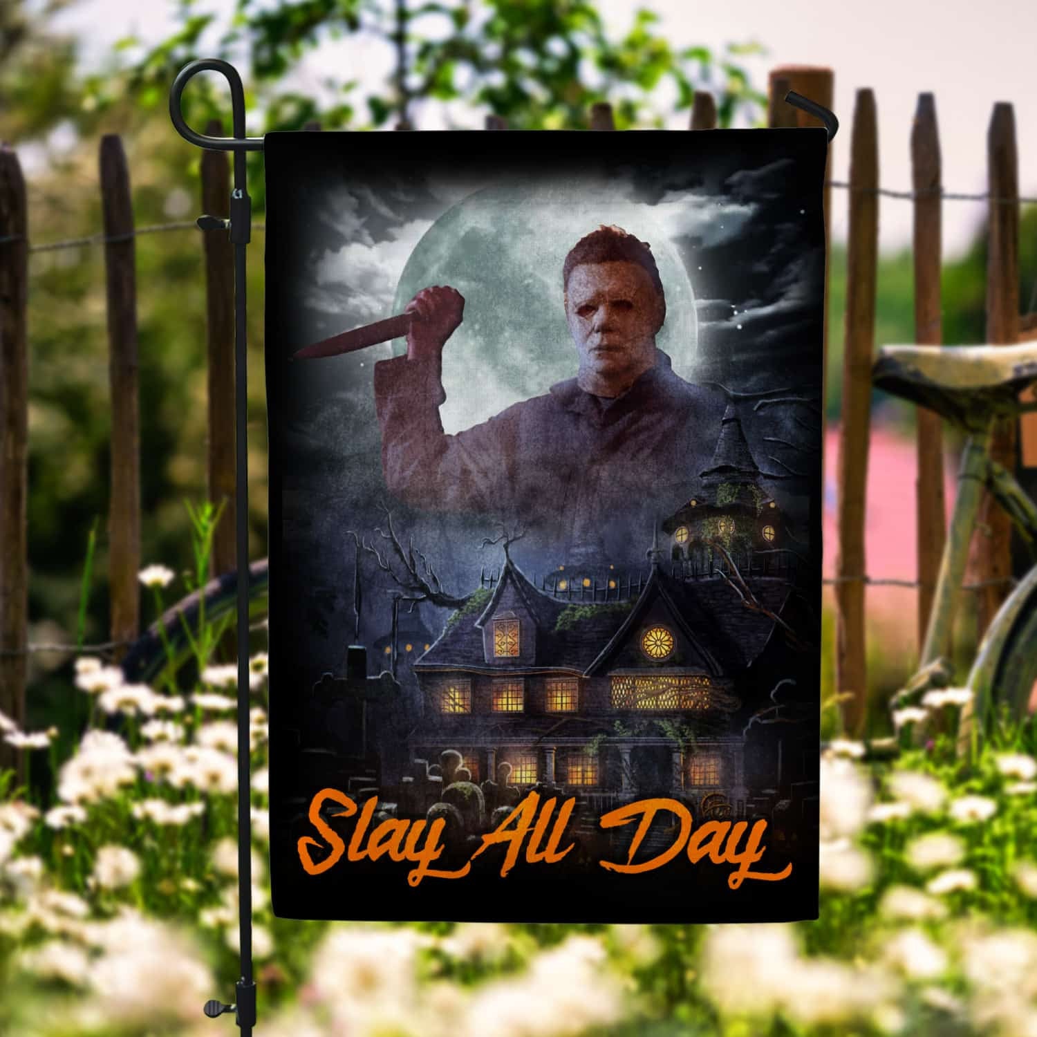 Slay All Day Halloween Horror Movie Character Decorative Garden Flag