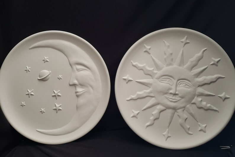 Ceramic Bisque Sun and Moon Decorative Plates or Plaques - Etsy