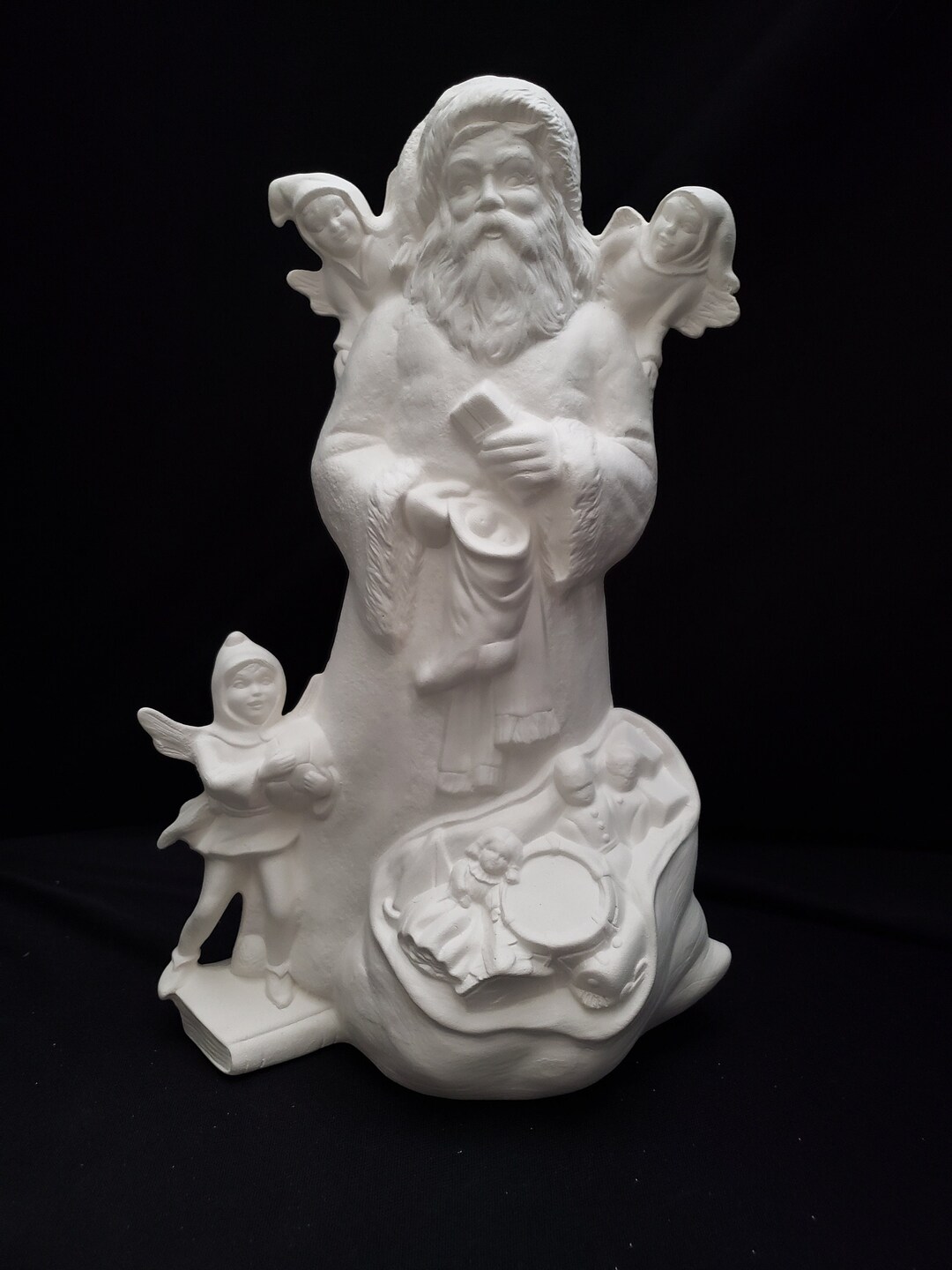 Ceramic Bisque- Old World Santa With Winged Elves - Etsy