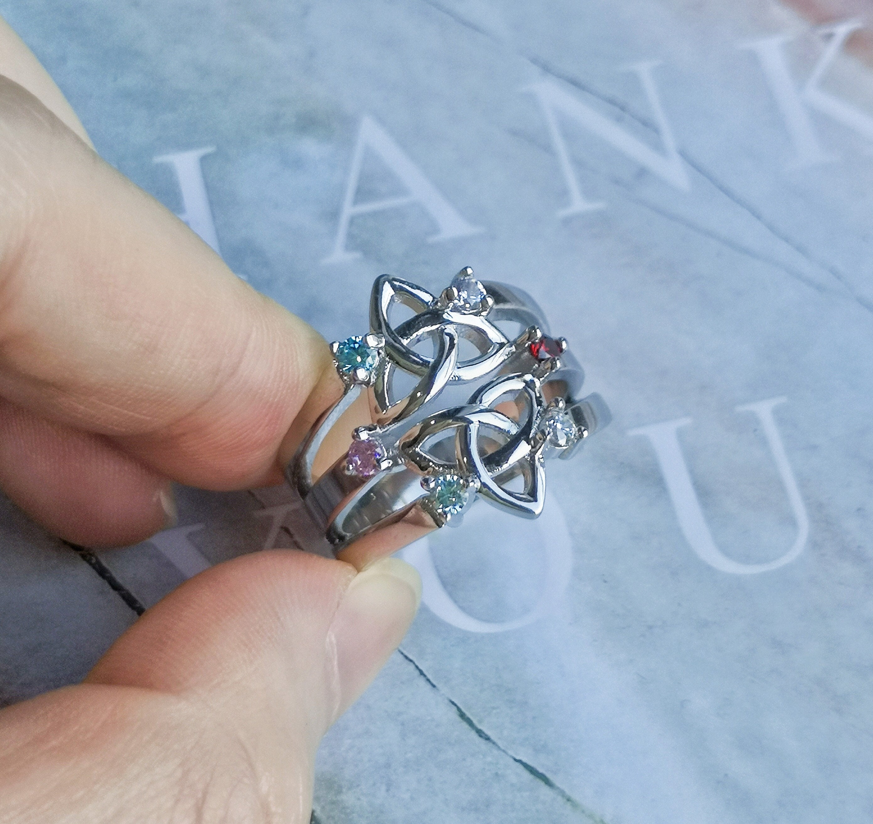 Celtic Trinity Knot Ring for Women,mothers Ring Celtic Ring With 6 Birthstone,personalized Six ...