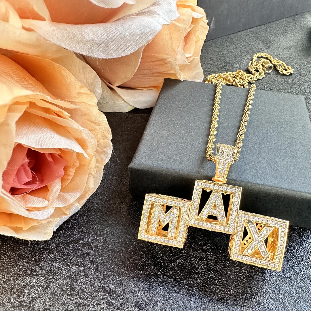 Custom Dice Necklace for Men, Hip Hop Jewelry Letters Necklace ...