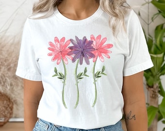 Spring Flowers Tee, Cute Watercolor Pink and Purple Flowers Design ...