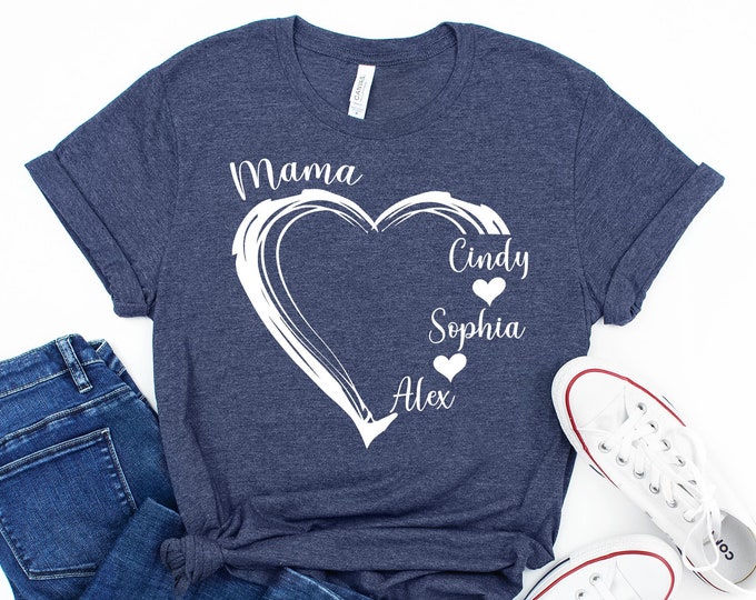 Custom Mother Shirt,personalized Mom Tshirt,mama Heart Tee,mom Tee With ...