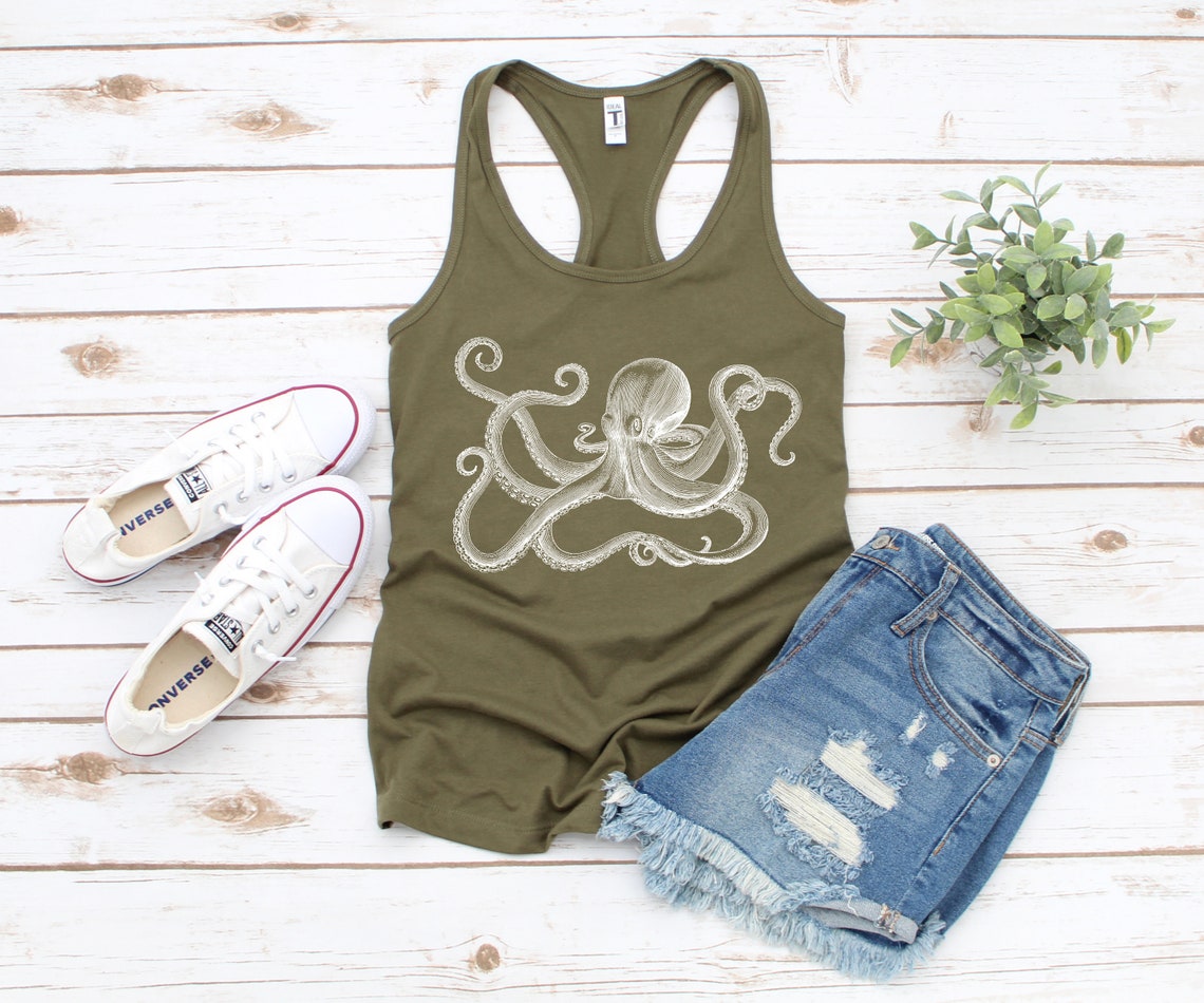 Octopus Japanese Calligraphy Tank Top, Womens OCTOPUS Shirt TANK Top ...
