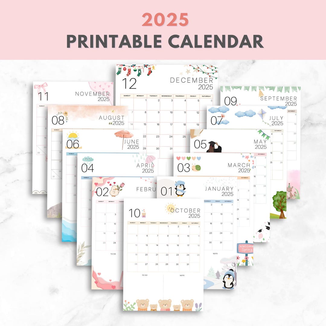 Cute 2025 Calendar Template Printable | Kids and Students | A4 & US ...
