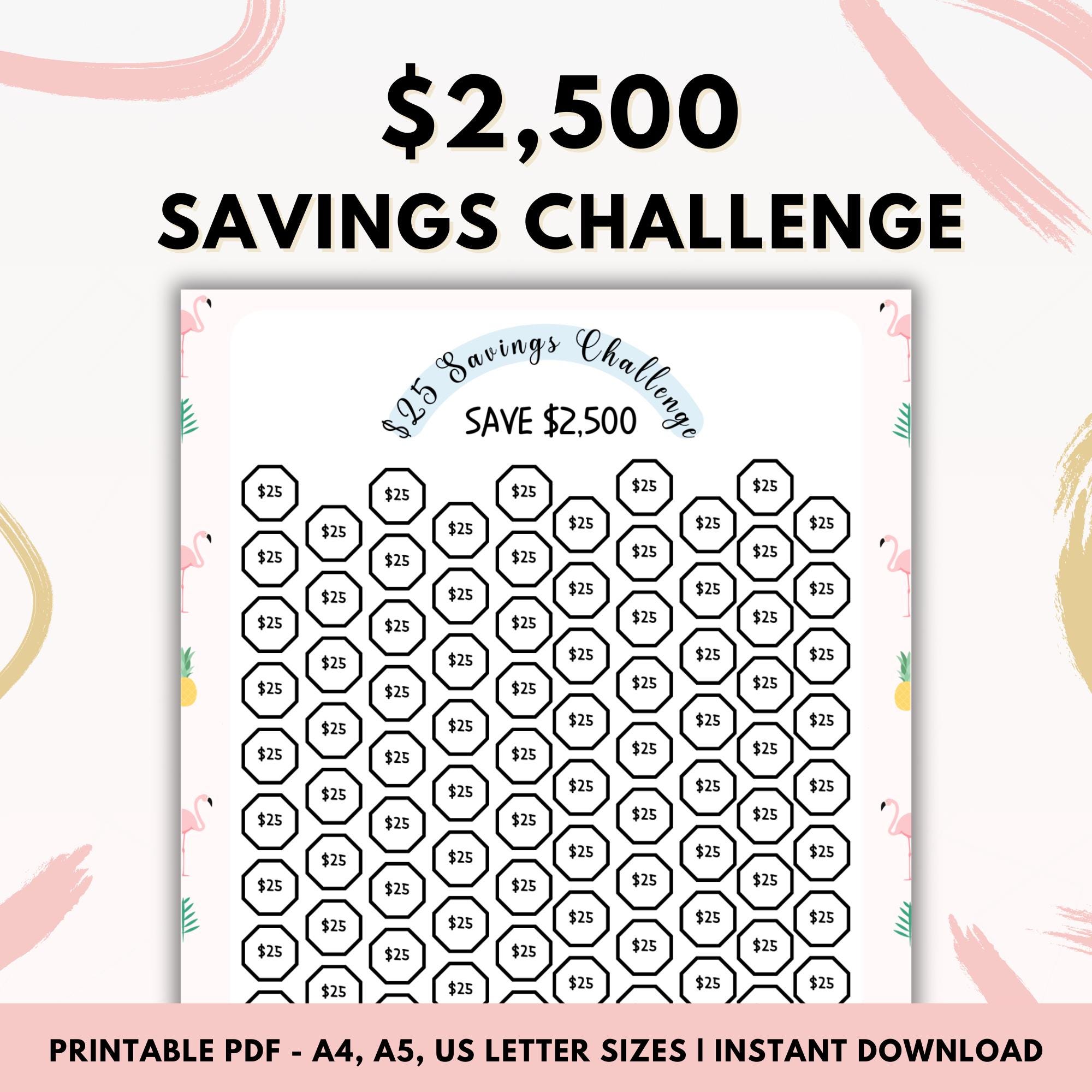 2500 Savings Challenge Printable, Savings Tracker, Savings Challenge ...