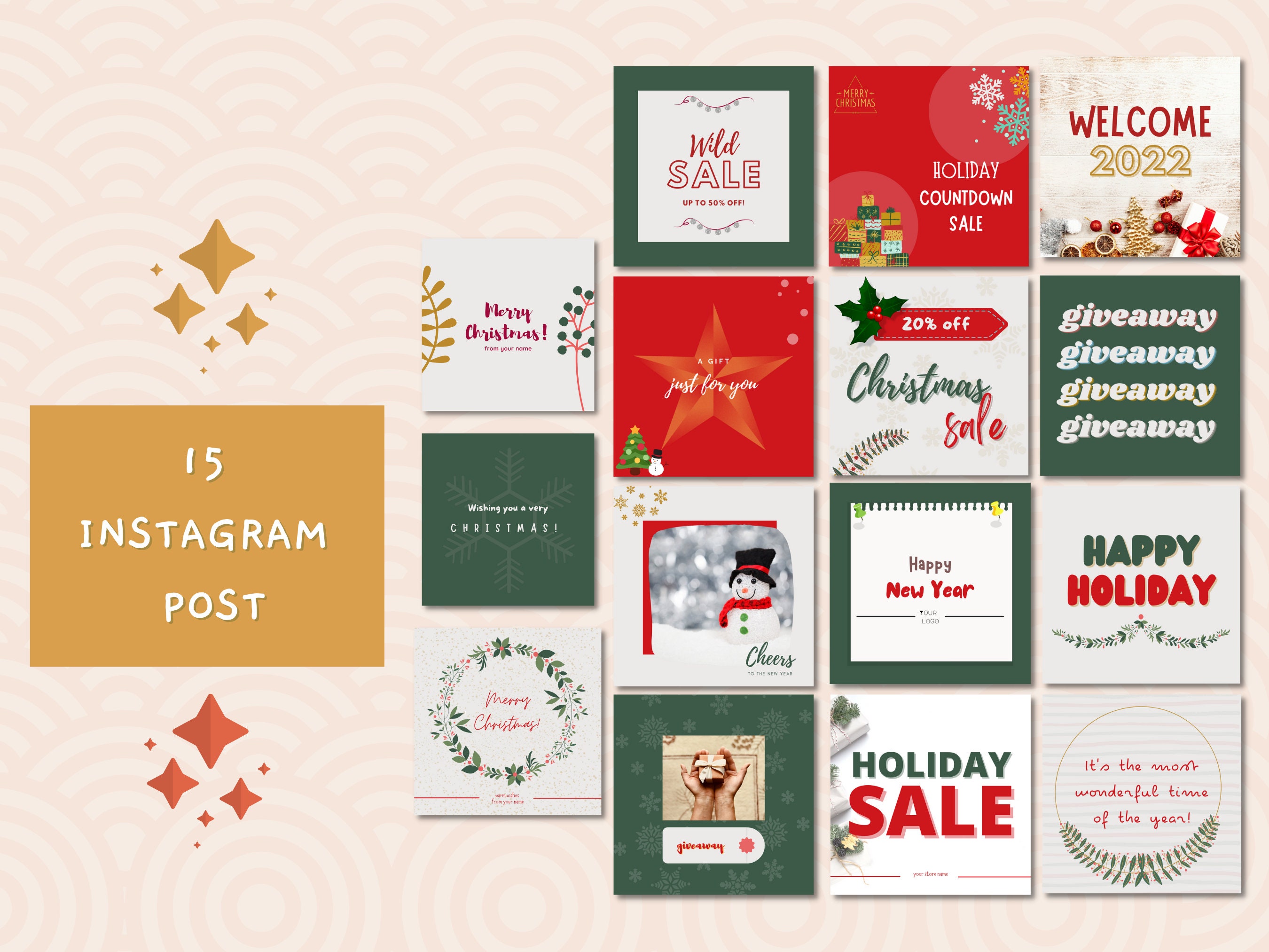 Editable Instagram Templates Canva Christmas Pack Holiday - Etsy