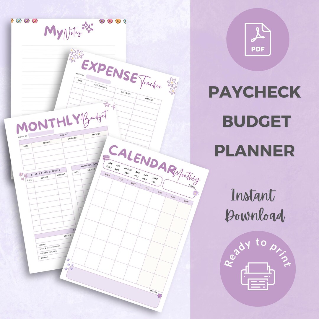 Purple Paycheck Budget Planner | Monthly Expense Tracker & Finance ...