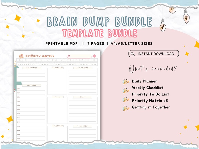 Brain Dump Template Bundle for Task Prioritization and Productivity ...
