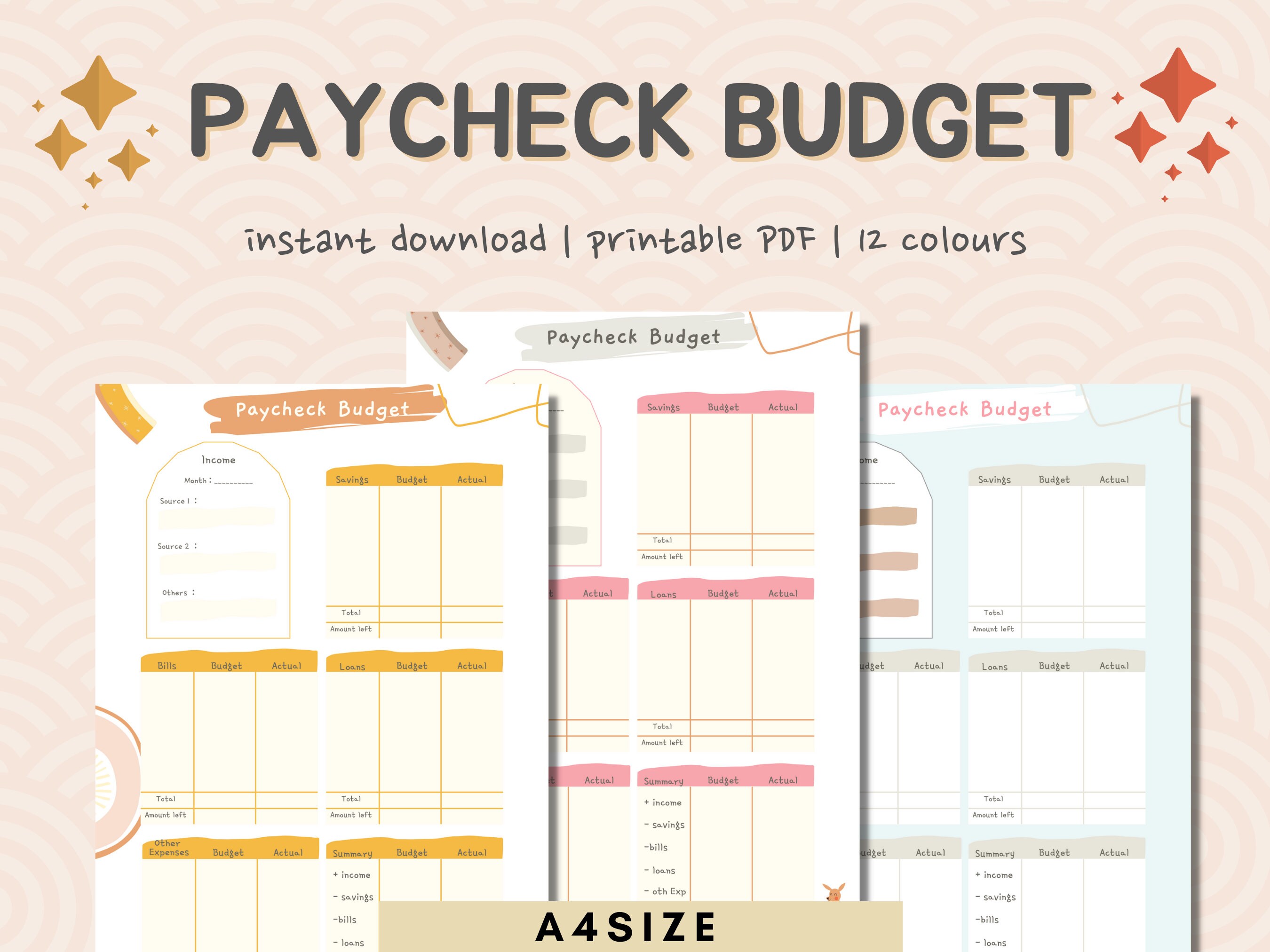 12 Printable Paycheck Budget Planner, PDF A4 Size, Budget & Expense ...
