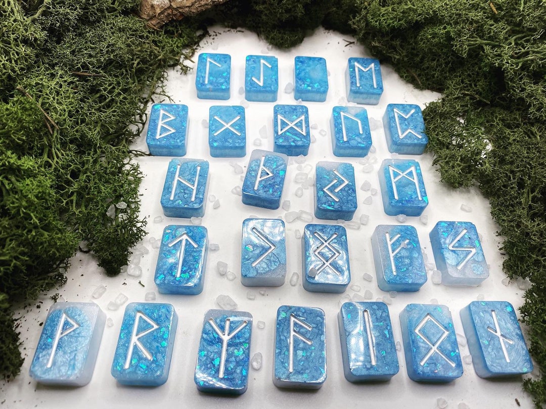 Opalite and Sea Salt Elder Futhark Rune Set, Ocean Futhark Rune Set ...