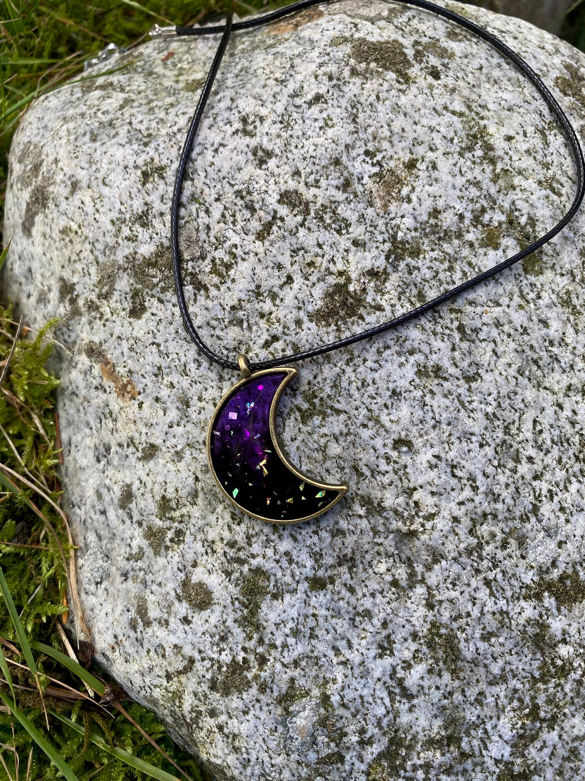 Moon Sparkle Resin Necklace, Gothic Resin Moon Necklace, Wicca Necklace ...