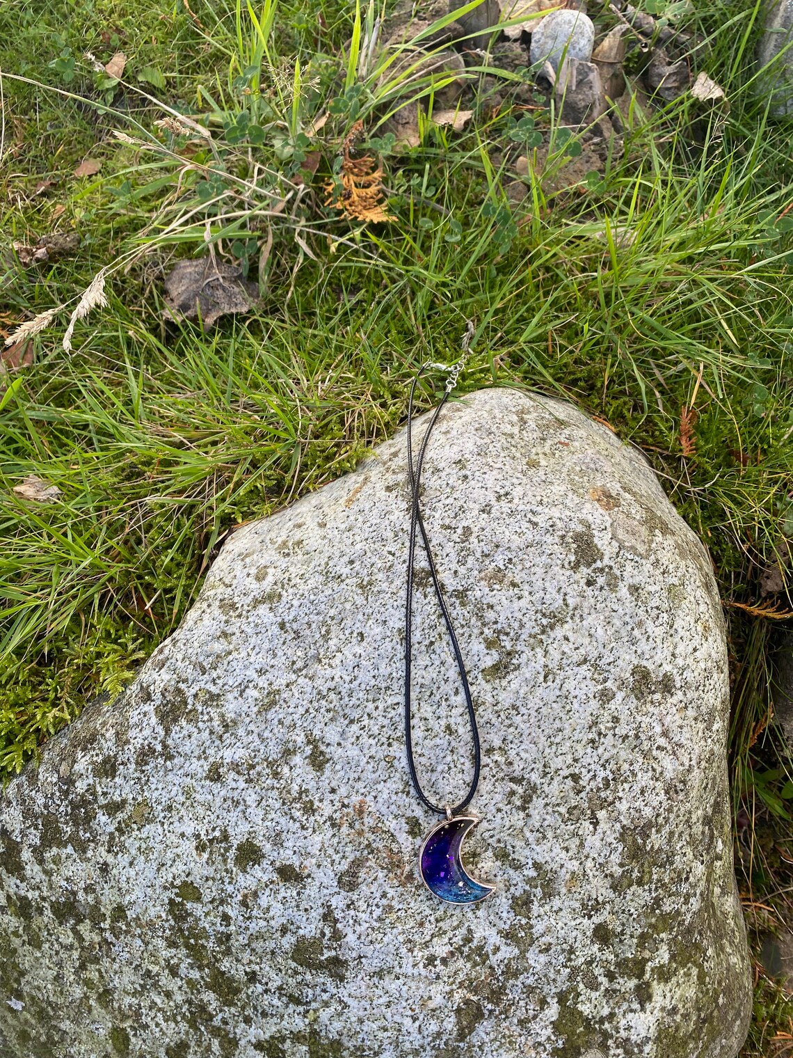 Moon Sparkle Resin Necklace, Gothic Resin Moon Necklace, Wicca Necklace ...