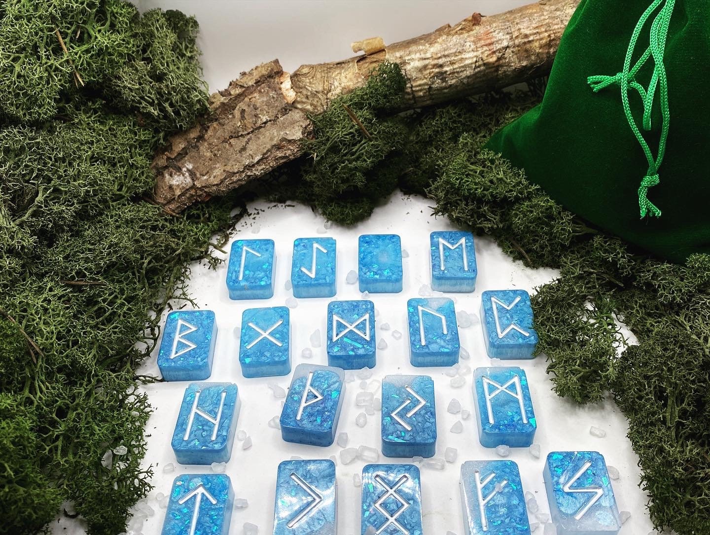 Opalite and Sea Salt Elder Futhark Rune Set, Ocean Futhark Rune Set ...