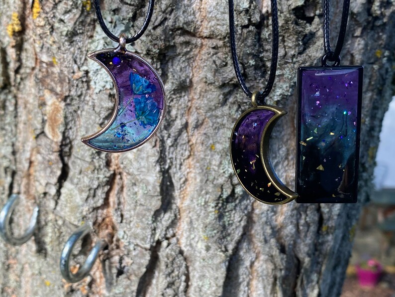 Moon Sparkle Resin Necklace, Gothic Resin Moon Necklace, Wicca Necklace ...