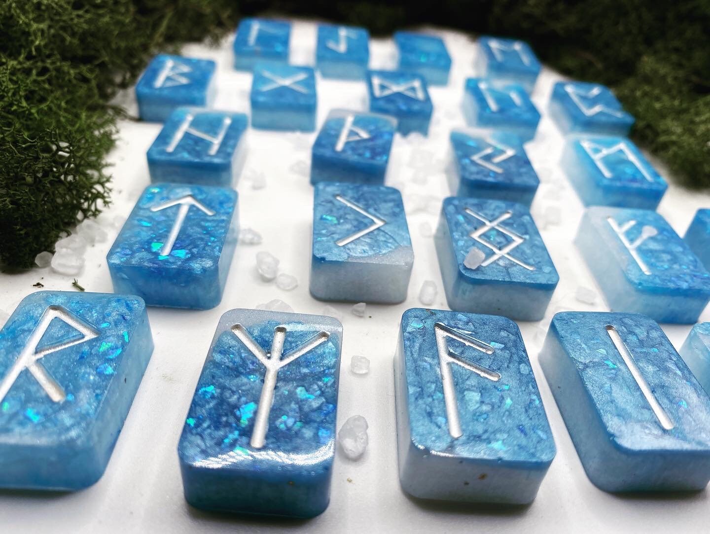 Opalite and Sea Salt Elder Futhark Rune Set, Ocean Futhark Rune Set ...
