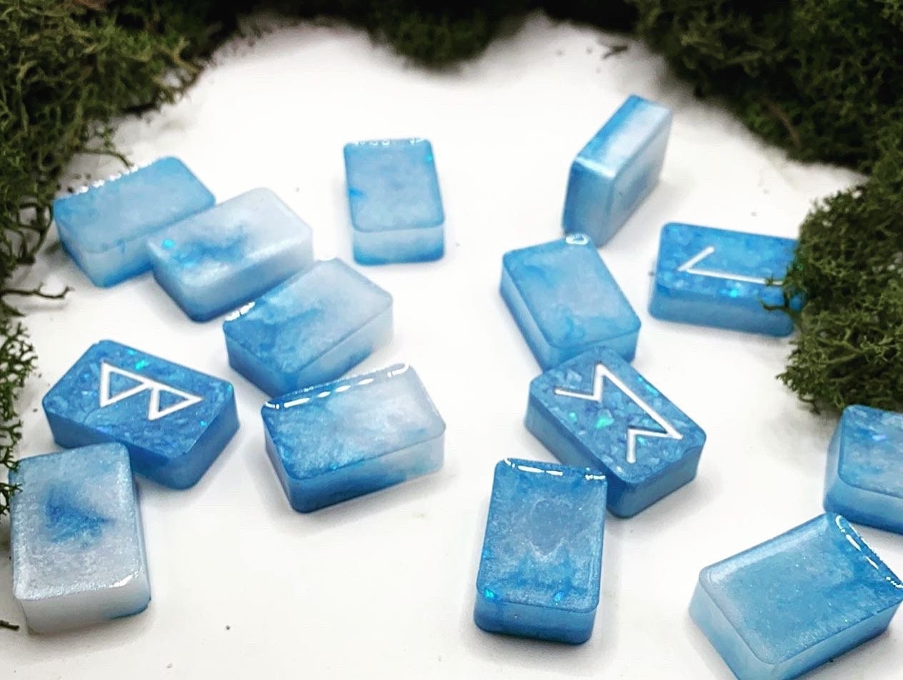 Opalite and Sea Salt Elder Futhark Rune Set, Ocean Futhark Rune Set ...