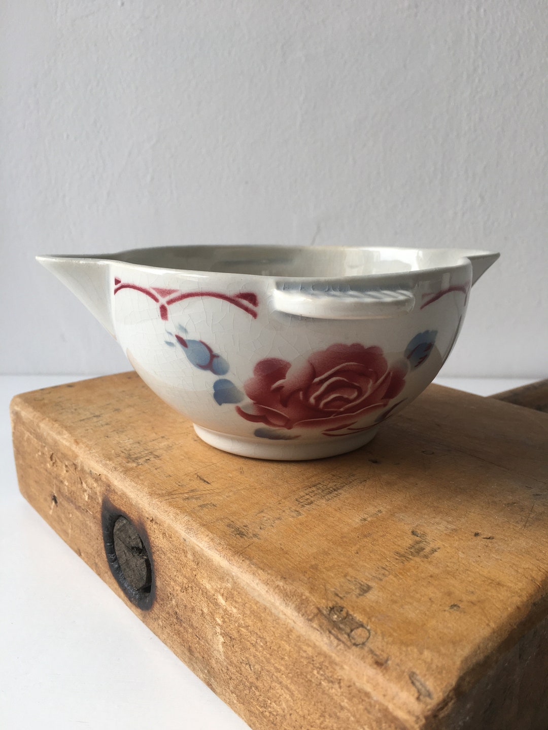 French Vintage Pouring Bowl With Double Spout and Double Handles, Rose ...
