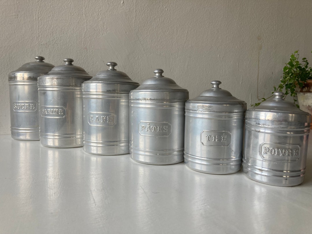 French Vintage Aluminium Kitchen Canisters, Nesting Set of 6 - Etsy