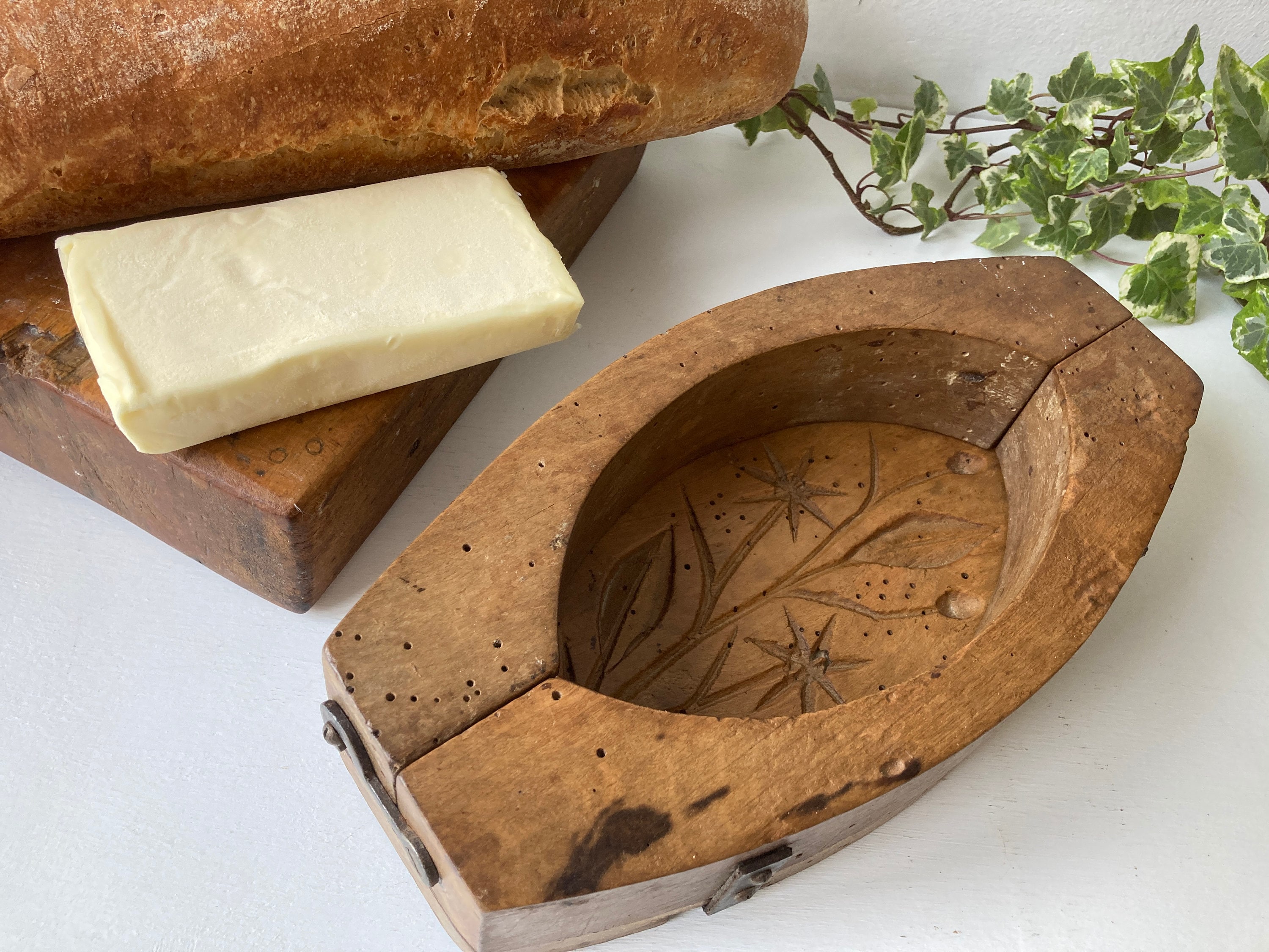 Large Antique French Hand Carved Butter Mould Featuring Stylised Floral ...