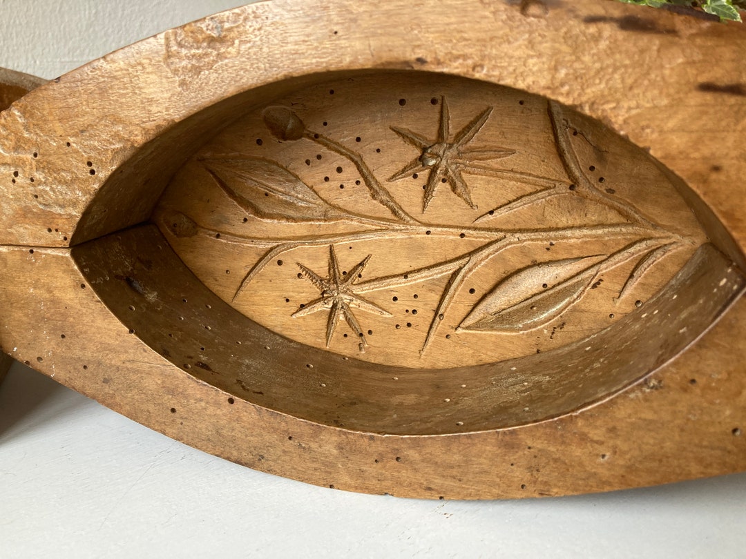 Large Antique French Hand Carved Butter Mould Featuring Stylised Floral ...