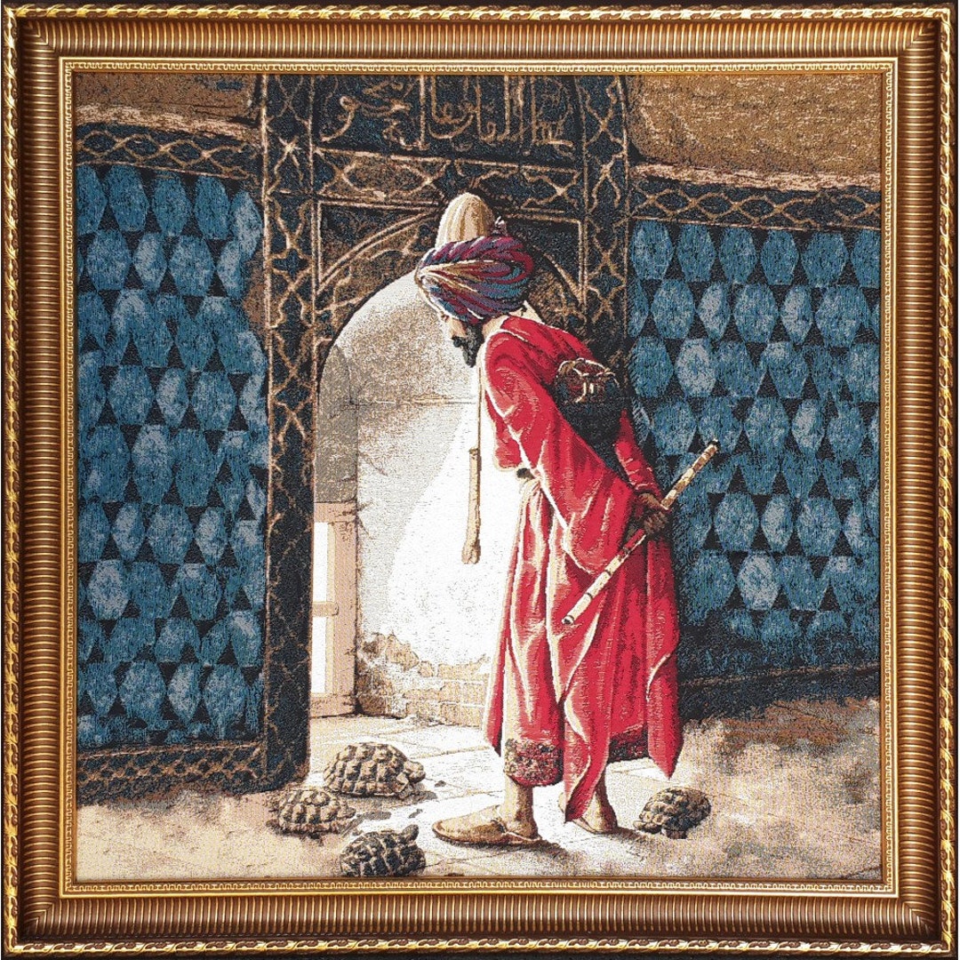 Ottoman Painter Osman Hamdi Bey “ the Tortoise Trainer“ Painting Woven ...