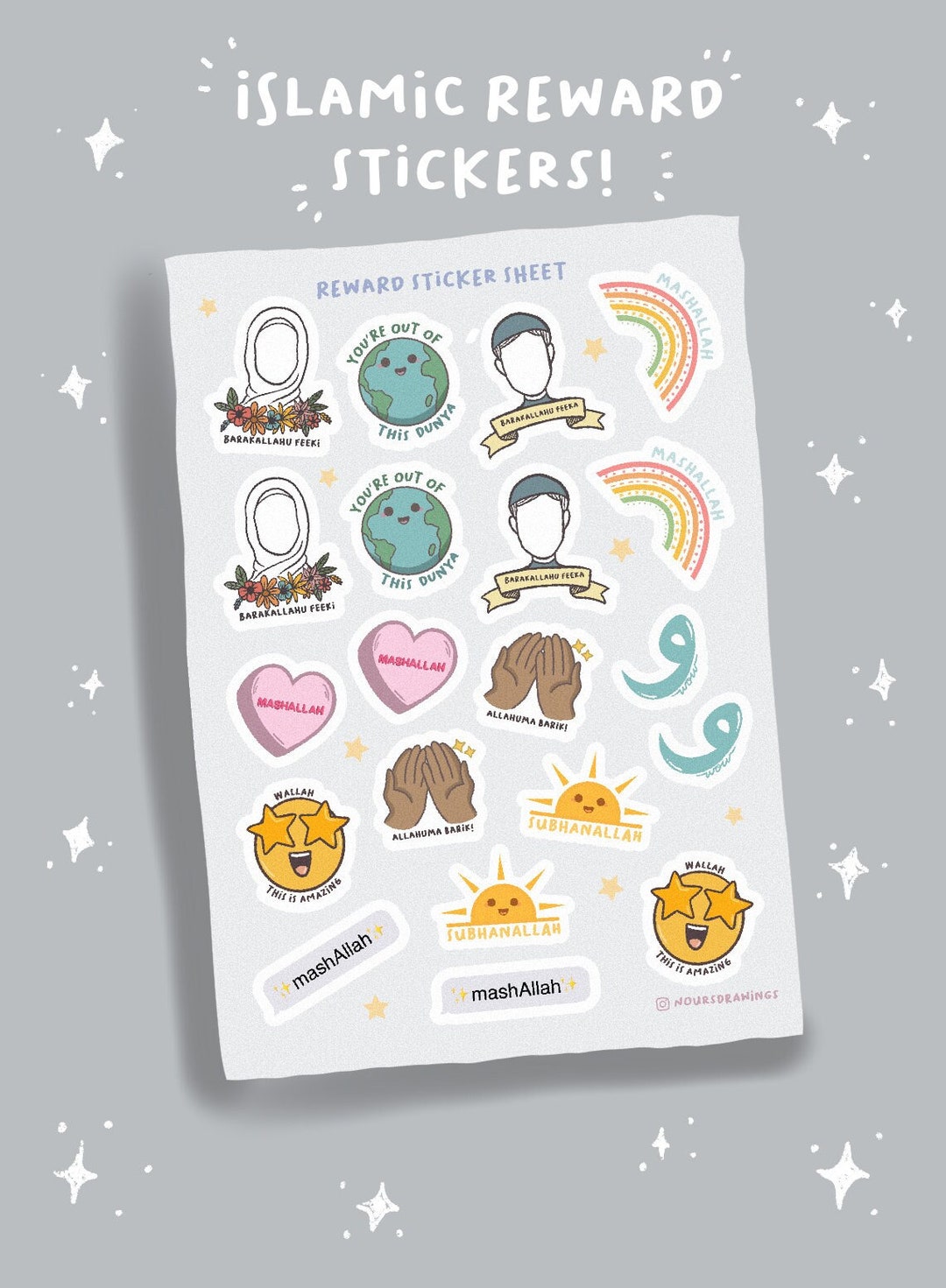 Islamic Merit Award Reward Teacher Stickers Unique Hand Drawn A5 Girl ...