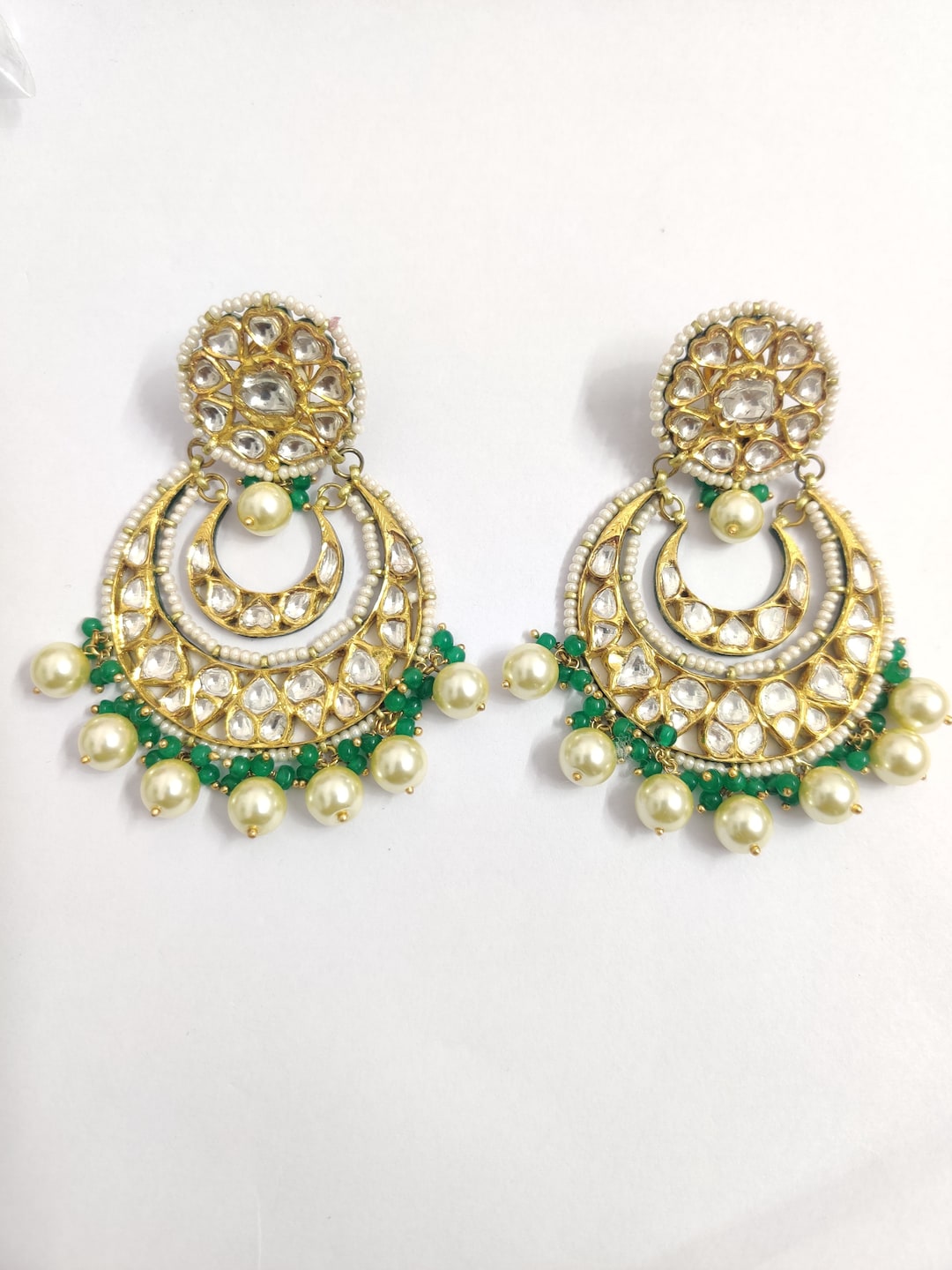 Handmade Polki Diamond Chand Bali Earrings: Indian Ethnic Jewelry - Etsy
