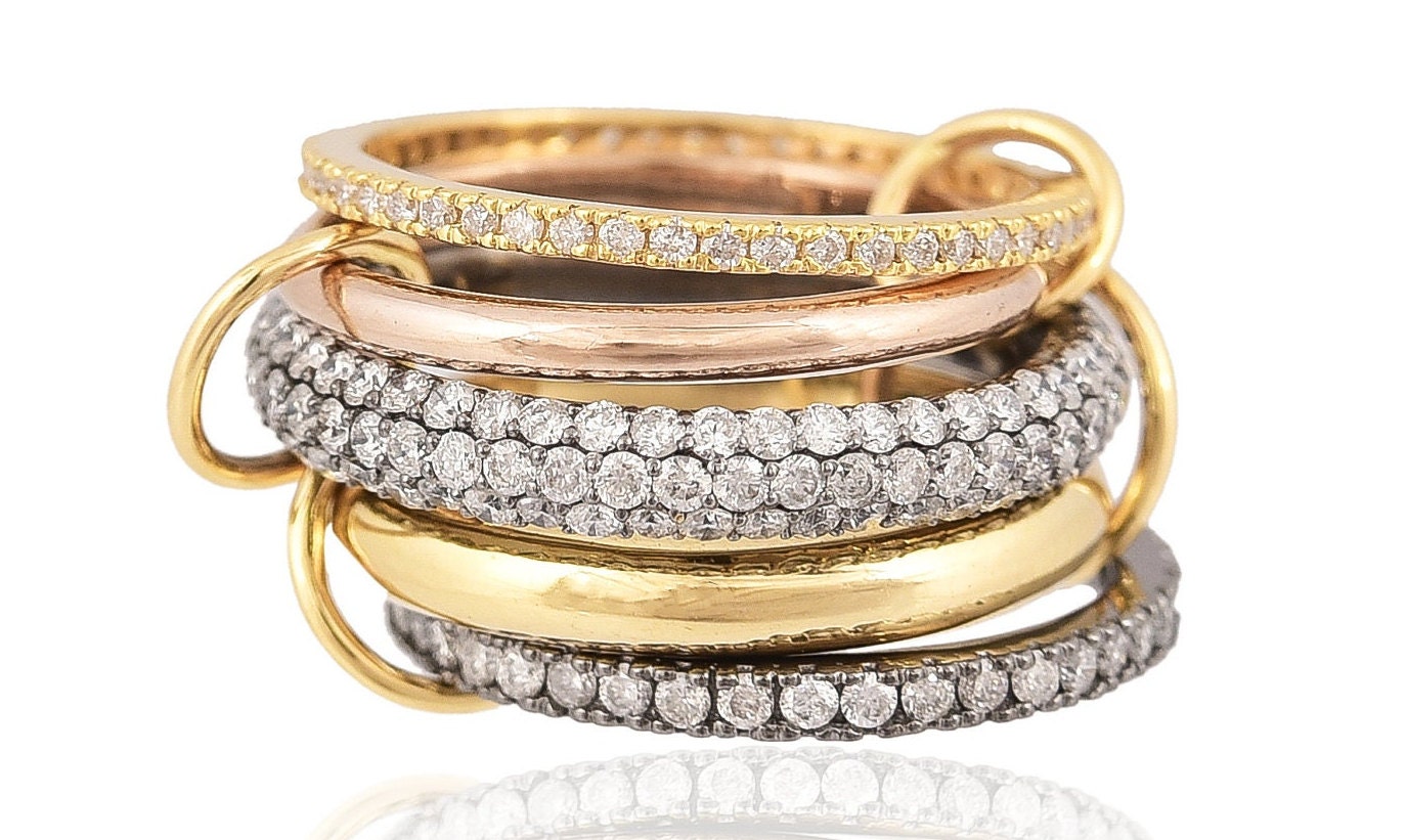 Diamond Pave Multi Layer Ring, Gold Connector Ring, Full Cut Diamond ...