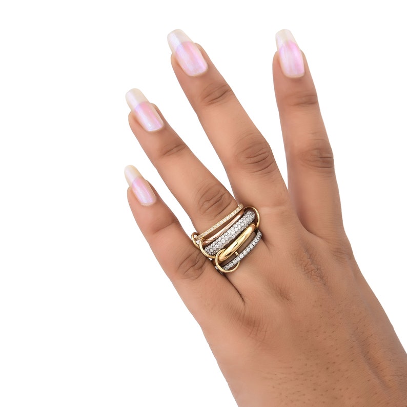 Diamond Pave Multi Layer Ring, Gold Connector Ring, Full Cut Diamond ...