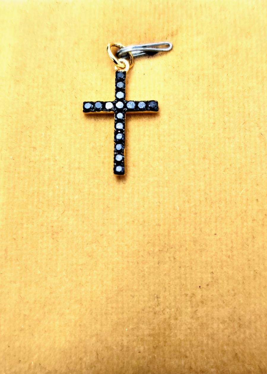 Buy Full Cut Black Diamond Studded Cross Charm, 14K Gold Black Diamond ...