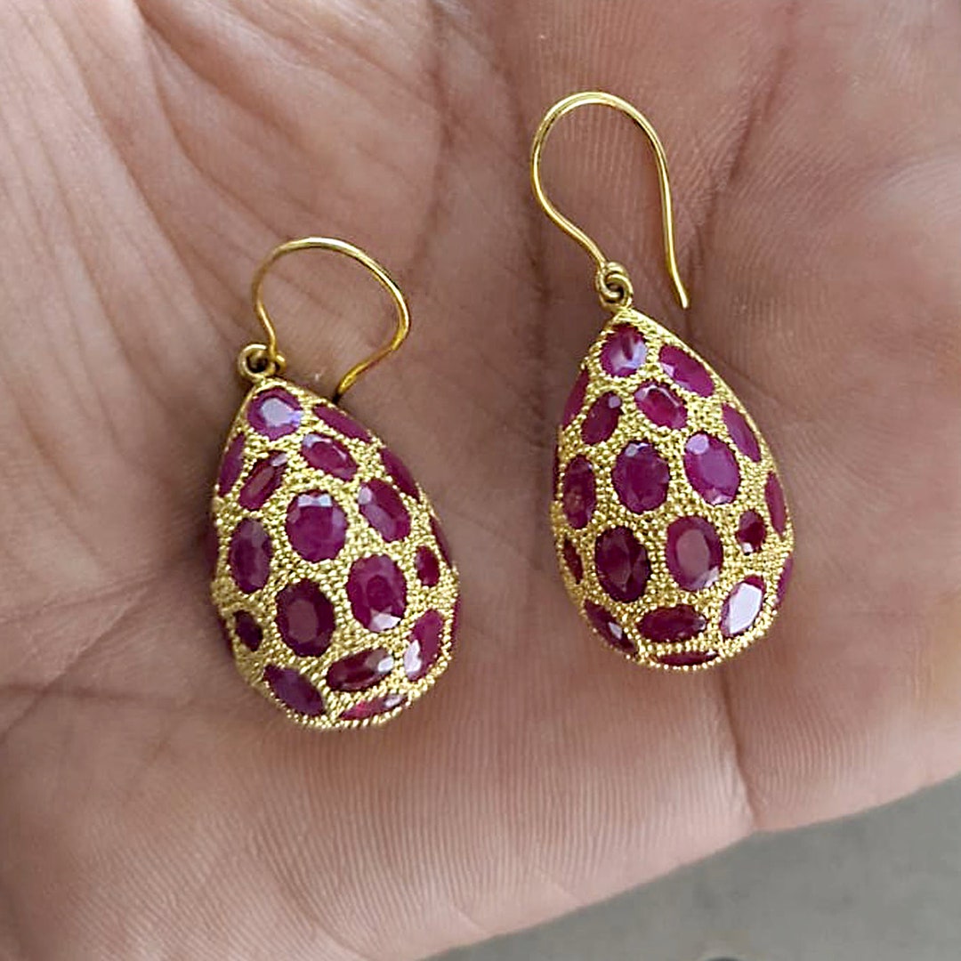 925 Sterling Silver Ruby Gemstone Earrings, Handmade Gemstone Earrings ...