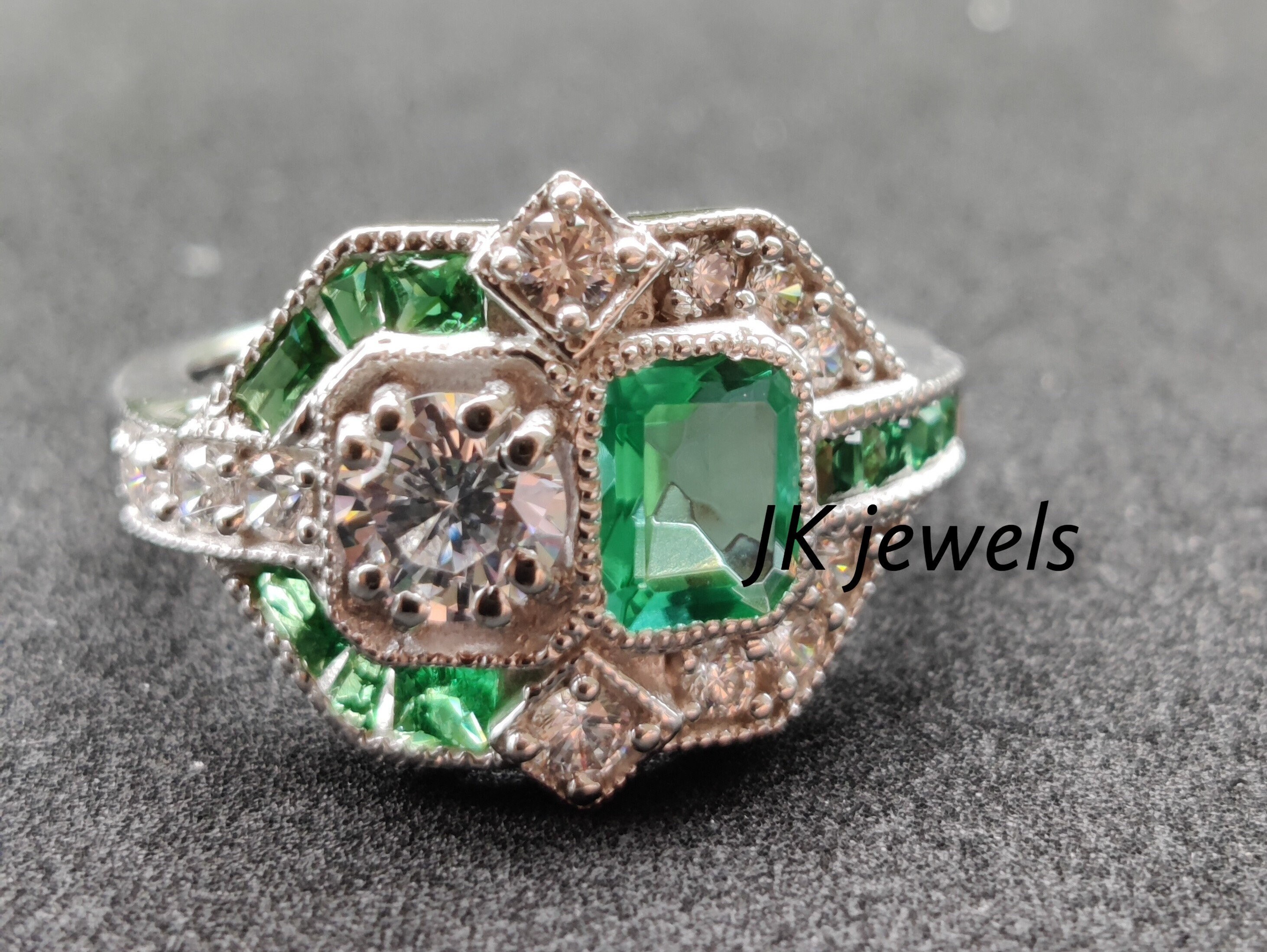 Green Emerald Ring Engagement Ring Antique Ring Bridal - Etsy UK