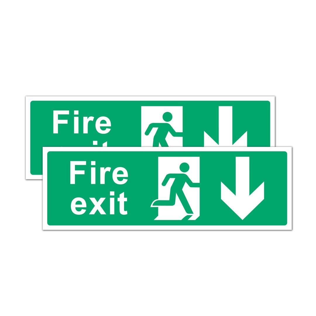 X2 Fire Exit Running Man to the Right Safety Sign 300mm X 100mm Vinyl ...