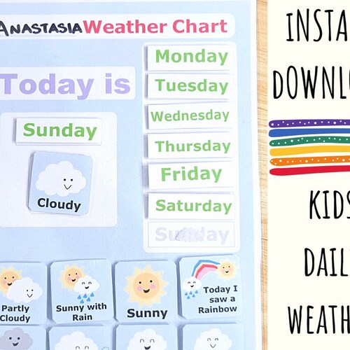 Daily Weather Chart Childrens DIY Activity Printable Sheet | Etsy