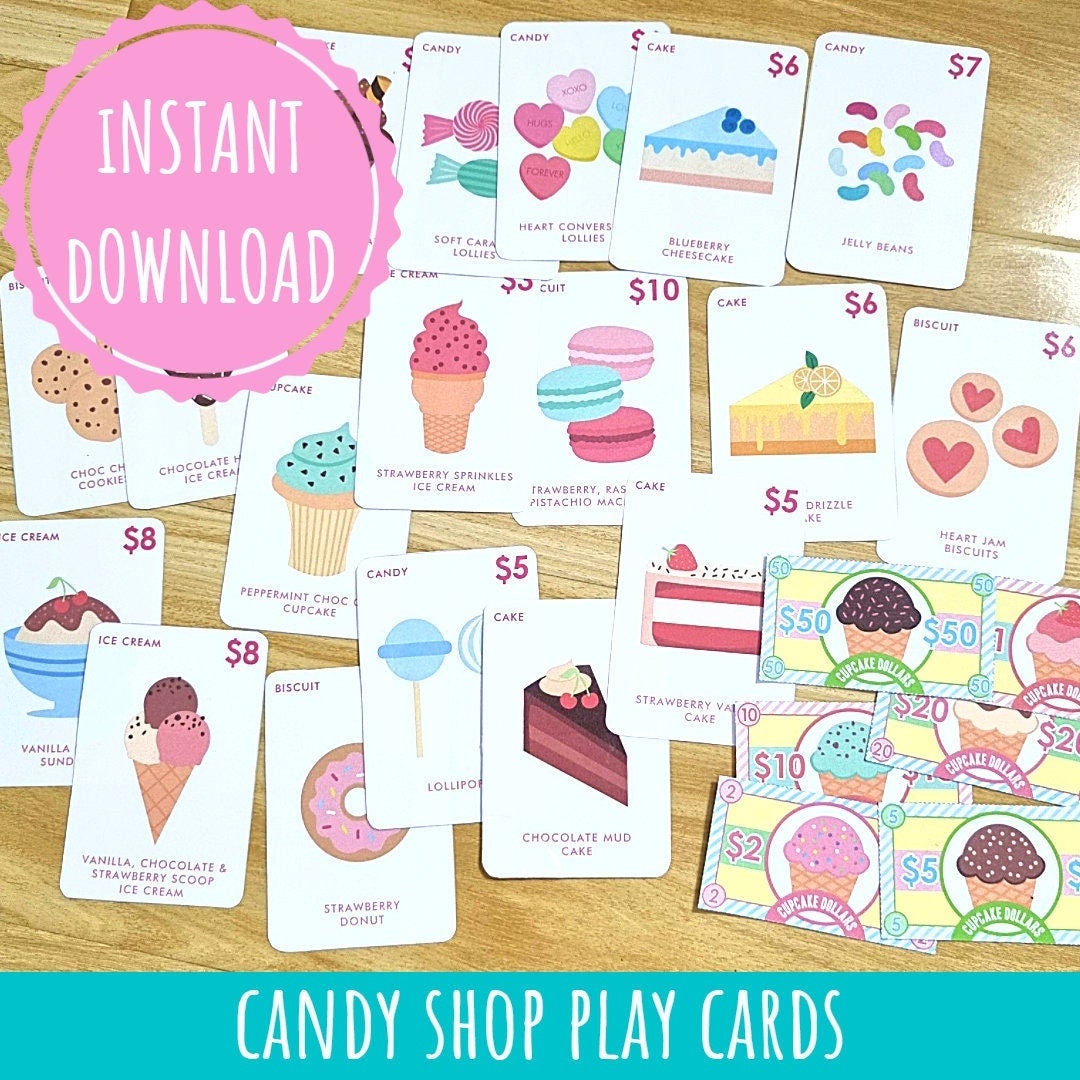 Candy Shop Pretend Money Cards Printable Flash Cards Game - Etsy