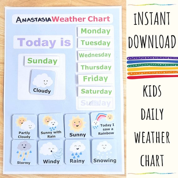 Daily Weather Chart Childrens DIY Activity Printable Sheet | Etsy