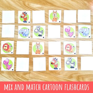 Mix & Match Cartoon Animals Printable Flash Cards Memory Game Kids ...