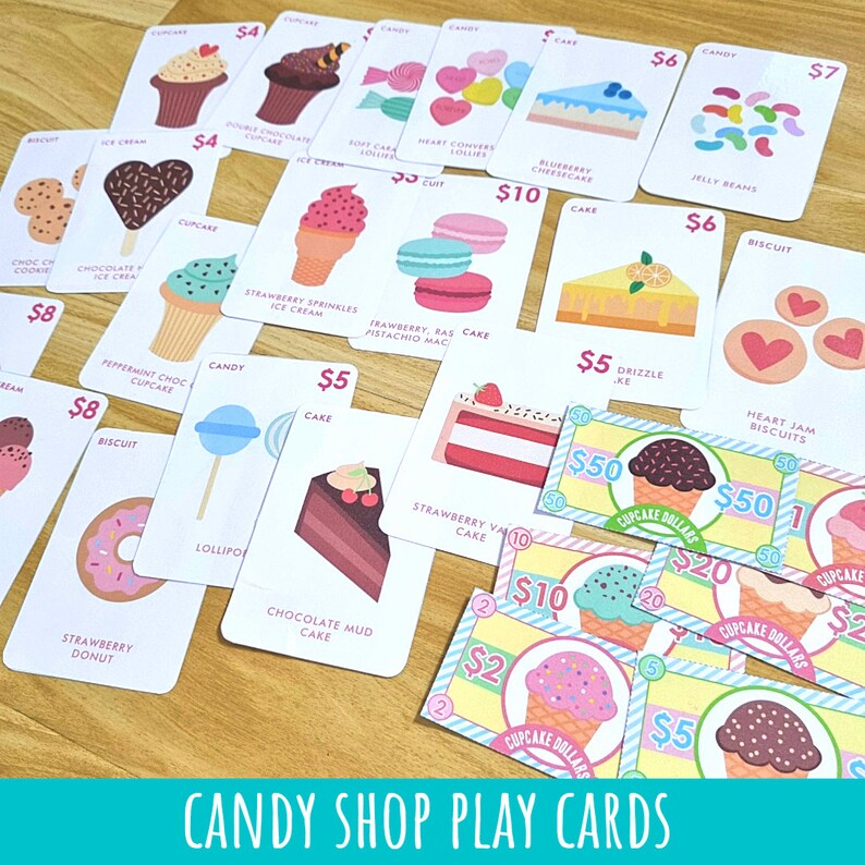 Candy Shop Pretend Money Cards Printable Flash Cards Game - Etsy