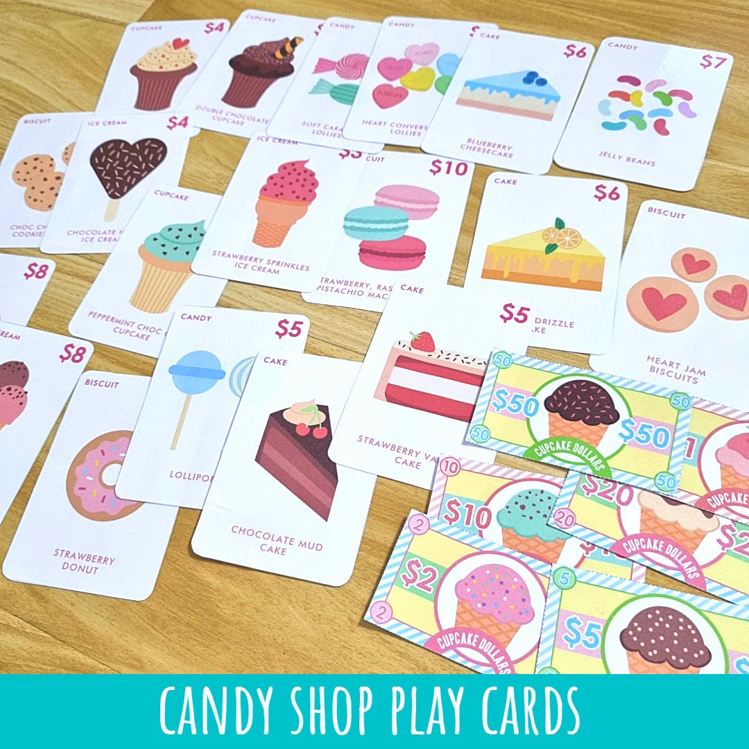 Candy Shop Pretend Money Cards Printable Flash Cards Game - Etsy