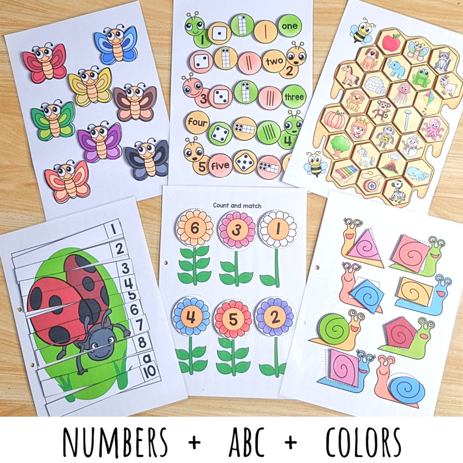 Shapes Numbers ABC Colors Matching Activity Silent Book Printable Sheet ...