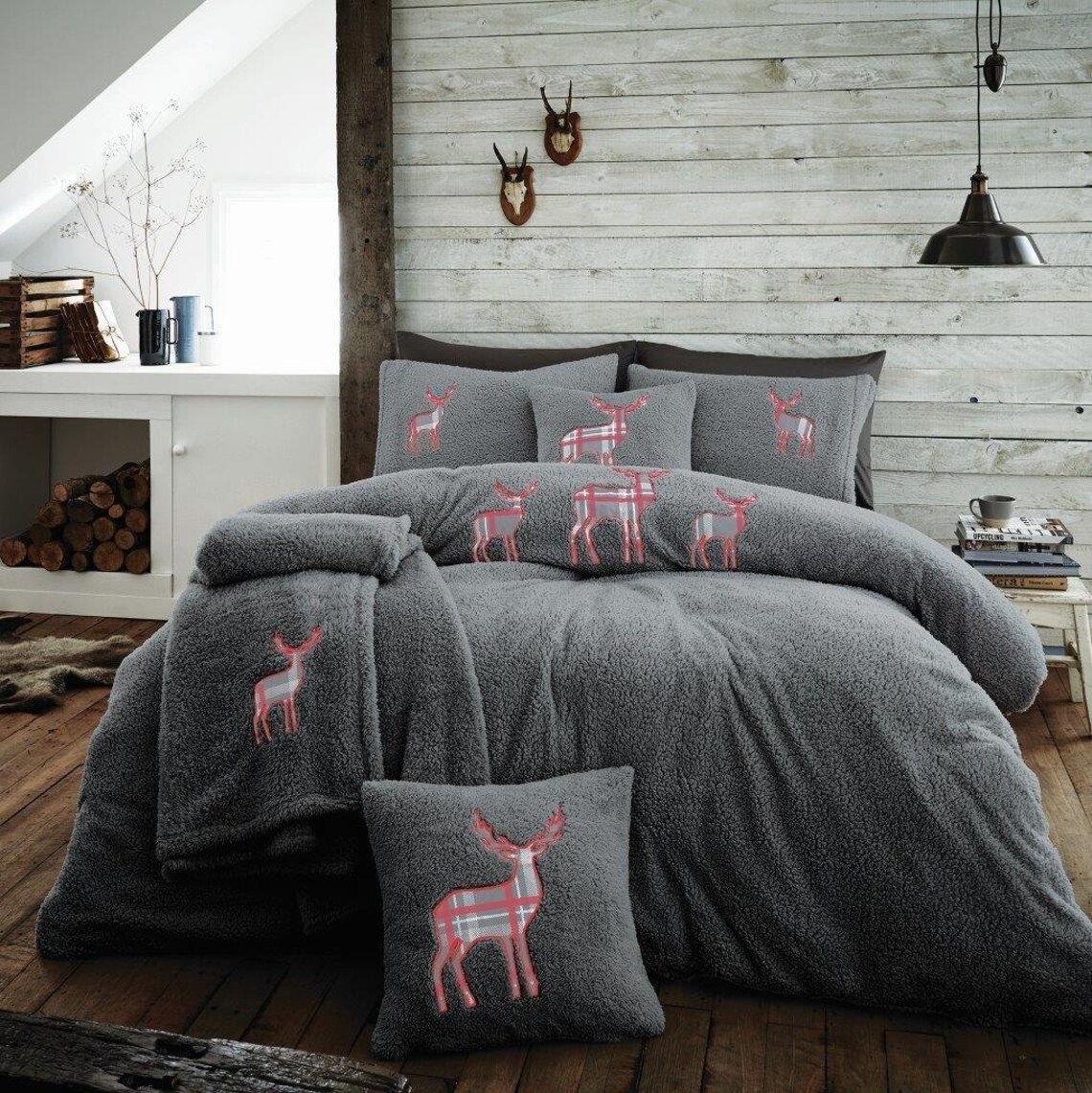 Luxury Teddy Bear Fleece Duvet Cover STAG EMB Bed Set With - Etsy UK
