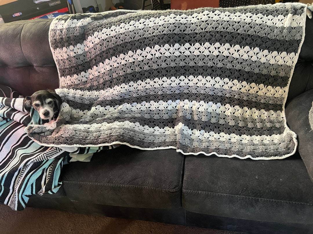 Crocheted Grey and White Throw Blanket - Etsy