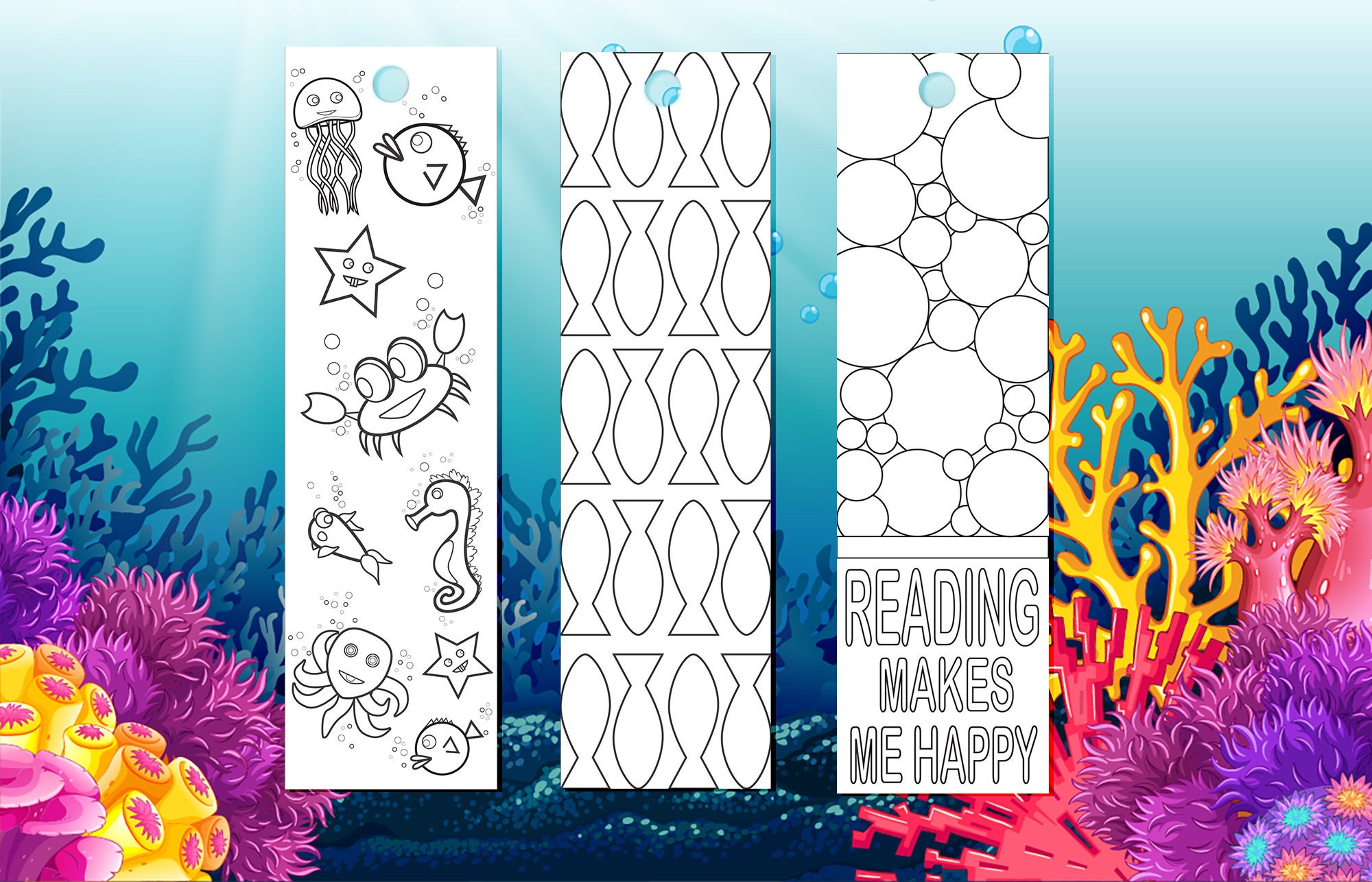 Sea/fish Bookmarks (3x 2"x7") Digital Download, Files PDF,SVG - Etsy