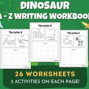 Dinosaur Alphabet Tracing Worksheets, Preschool Printables, Toddler ...