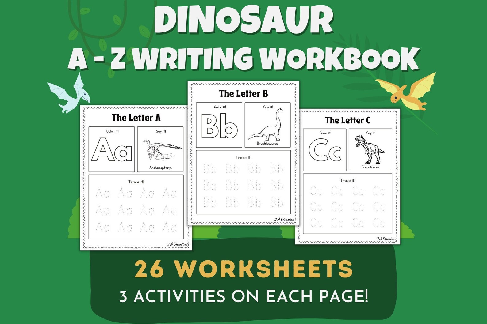 Dinosaur Alphabet Tracing Worksheets, Preschool Printables, Toddler ...