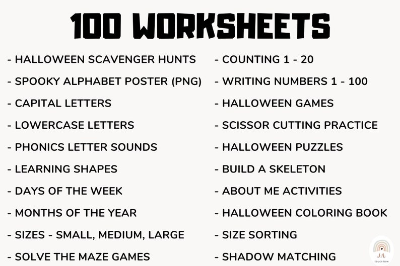 100 Halloween Worksheets, Fine Motor Scissor Skills, Printable Learning ...