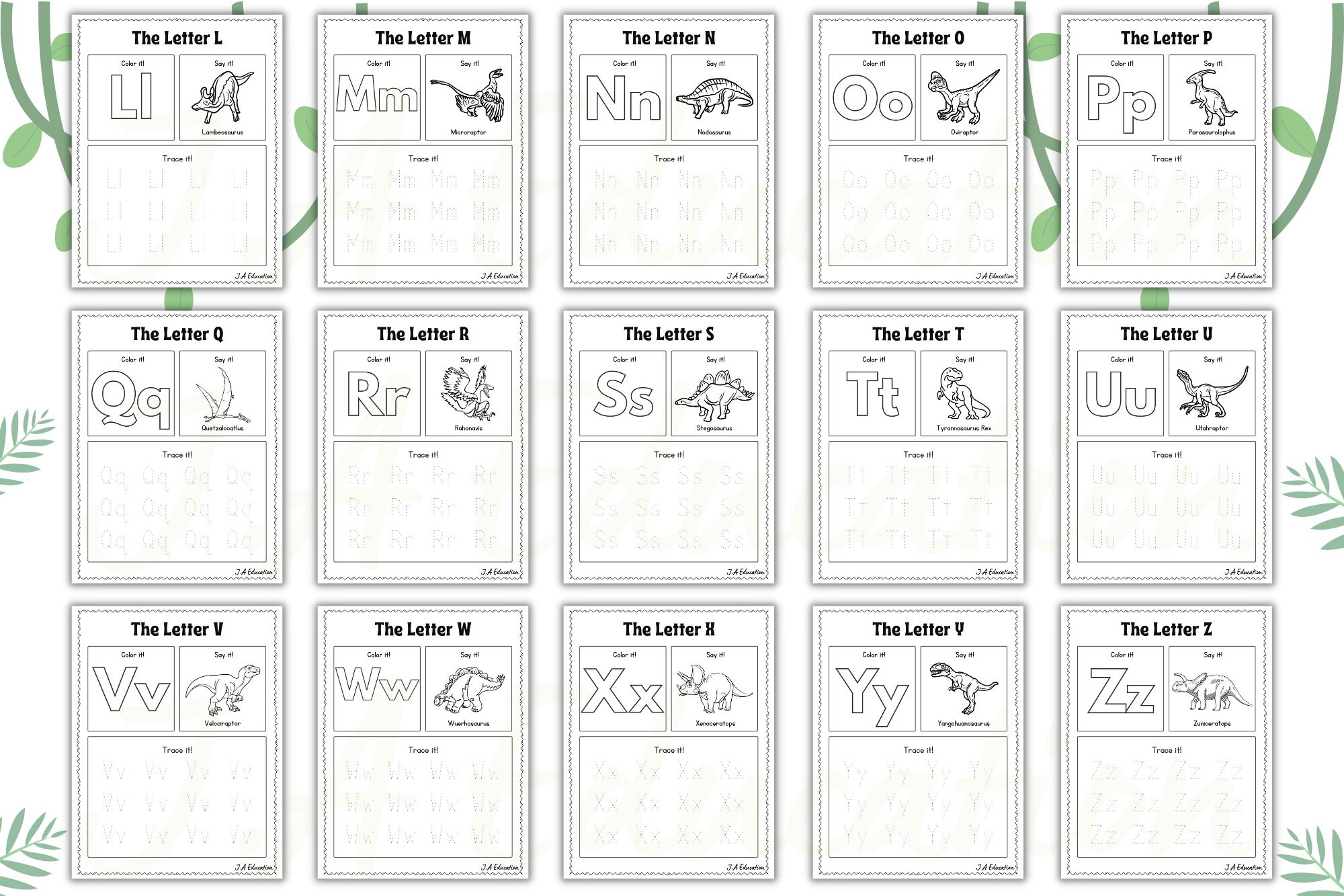 Dinosaur Alphabet Tracing Worksheets, Preschool Printables, Toddler ...