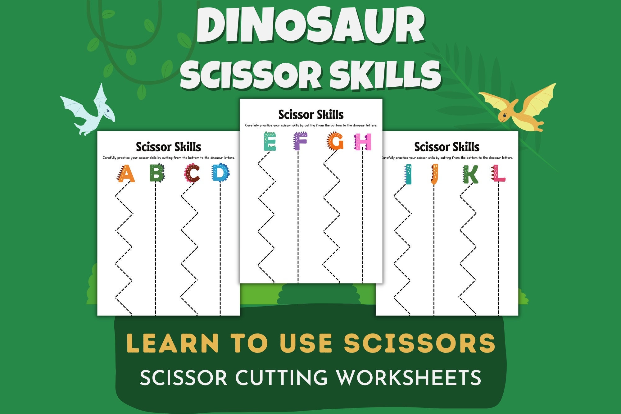 Dinosaur Scissor Skills Printable Activities, Preschool and Toddler ...